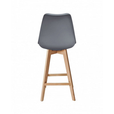 SOHO DARK GREY PLASTIC BAR STOOL WITH LIGHT WOOD LEGS