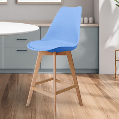 Soho Light Blue Plastic Bar Stool with Light Wood Legs