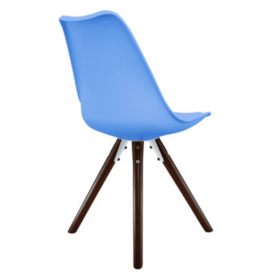 Soho Light Blue Plastic Dining Chair with Pyramid Dark Wood Legs