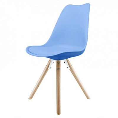 SOHO LIGHT BLUE PLASTIC DINING CHAIR WITH PYRAMID LIGHT WOOD LEGS