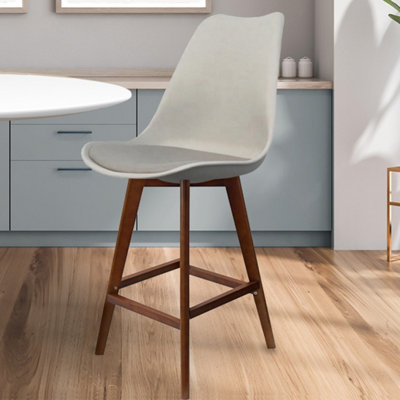 Soho Light Grey Plastic Bar Stool with Dark Wood Legs