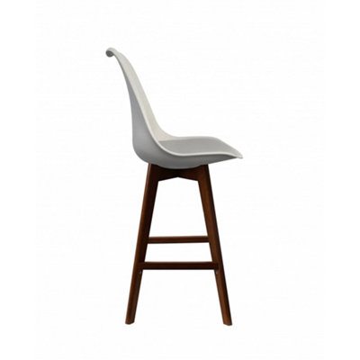 Soho Light Grey Plastic Bar Stool with Dark Wood Legs