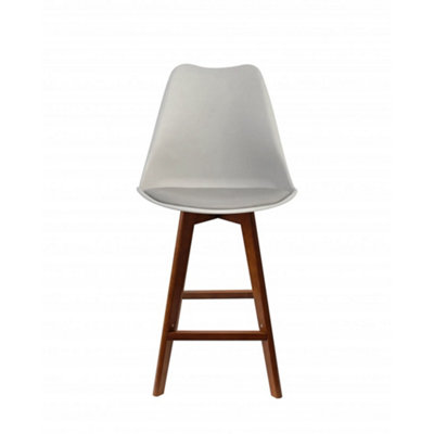 Soho Light Grey Plastic Bar Stool with Dark Wood Legs
