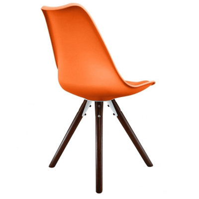 Soho Orange Plastic Dining Chair with Pyramid Dark Wood Legs