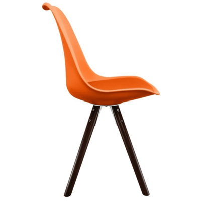 Soho Orange Plastic Dining Chair with Pyramid Dark Wood Legs