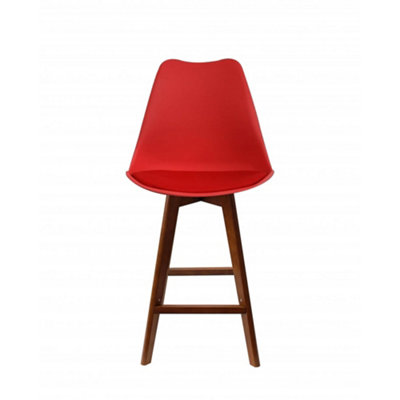 Soho Red Plastic Bar Stool with Dark Wood Legs