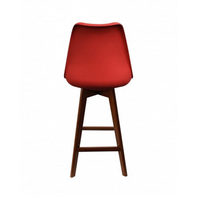 Soho Red Plastic Bar Stool with Dark Wood Legs