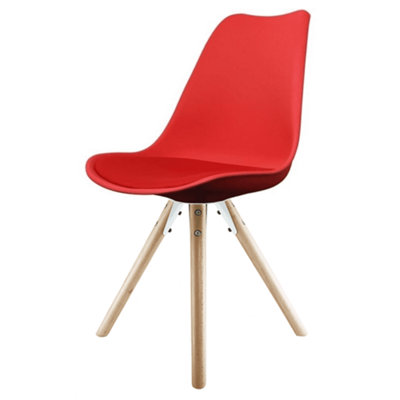 Soho Red Plastic Dining Chair with Pyramid Light Wood Legs | DIY at B&Q