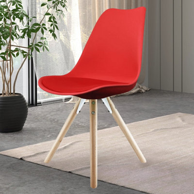 Soho Red Plastic Dining Chair with Pyramid Light Wood Legs