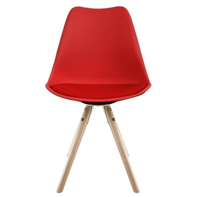 Soho Red Plastic Dining Chair with Pyramid Light Wood Legs