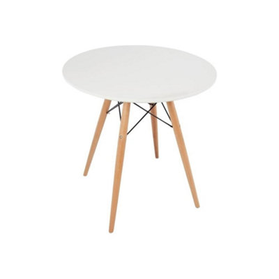 Soho Small White Circular Dining Table with Beech Wood Legs