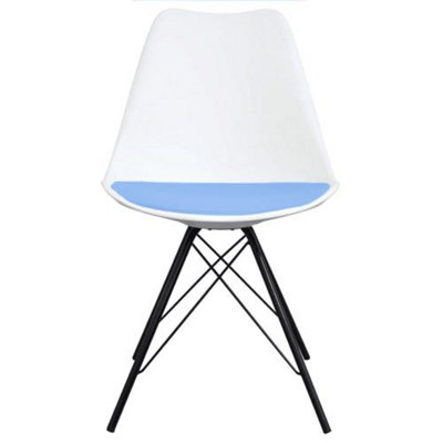 Soho White and Light Blue Plastic Dining Chair with Black Metal Legs