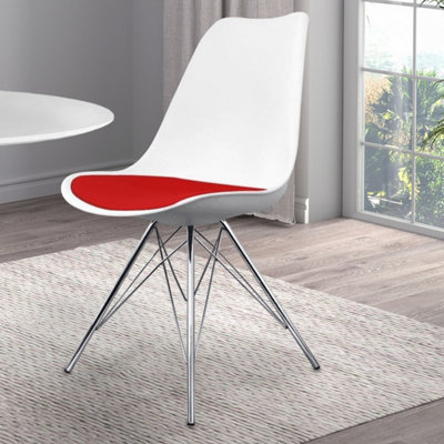 SOHO WHITE AND RED PLASTIC DINING CHAIR WITH CHROME METAL LEGS
