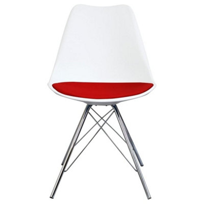 SOHO WHITE AND RED PLASTIC DINING CHAIR WITH CHROME METAL LEGS