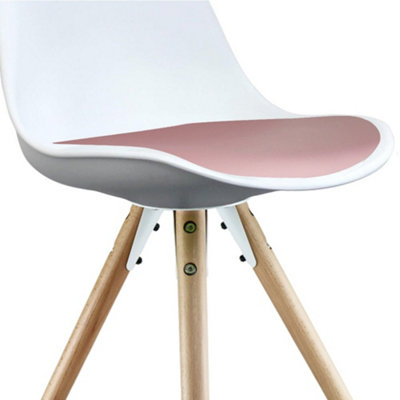 Soho White & Blush Pink Plastic Dining Chair with Pyramid Light Wood Legs
