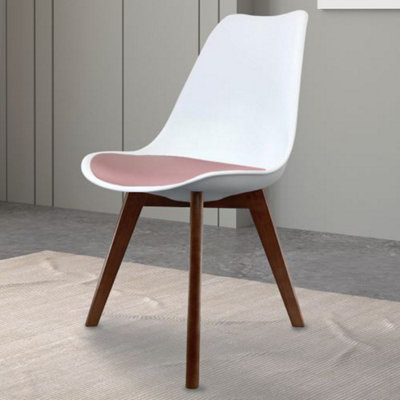 Soho White & Blush Pink Plastic Dining Chair with Squared Dark Wood Legs