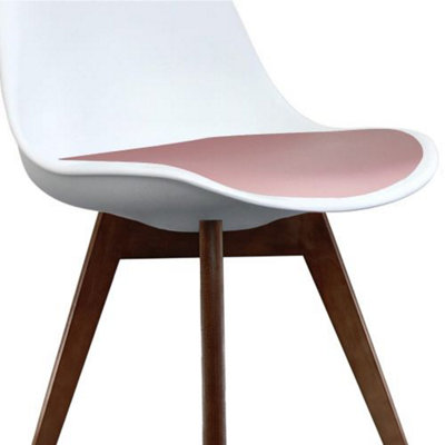 Soho White & Blush Pink Plastic Dining Chair with Squared Dark Wood Legs