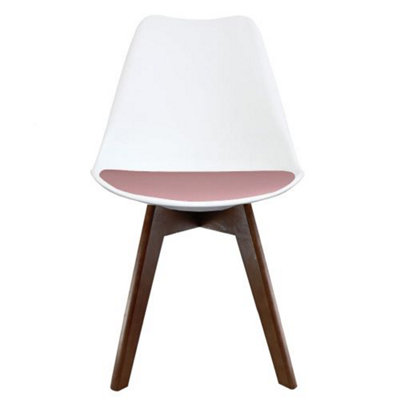 Soho White & Blush Pink Plastic Dining Chair with Squared Dark Wood Legs