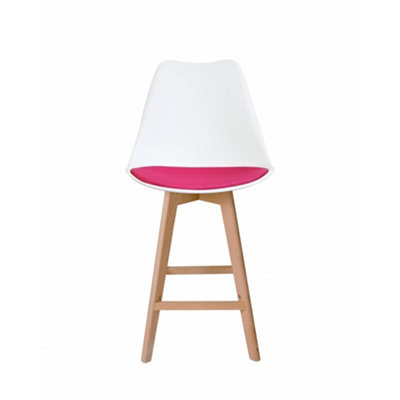 Soho White & Bright Pink Plastic Bar Stool with Light Wood Legs