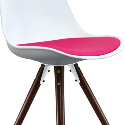 SOHO WHITE & BRIGHT PINK PLASTIC DINING CHAIR WITH PYRAMID DARK WOOD LEGS