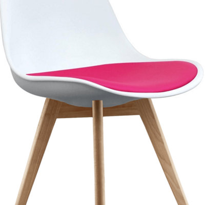 Soho White & Bright Pink Plastic Dining Chair with Squared Light Wood Legs