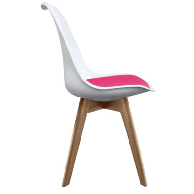 Soho White & Bright Pink Plastic Dining Chair with Squared Light Wood Legs