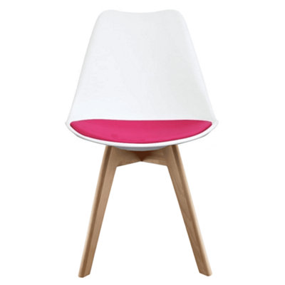 Soho White & Bright Pink Plastic Dining Chair with Squared Light Wood Legs