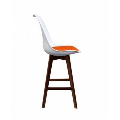 Soho White & Orange Plastic Bar Stool with Dark Wood Legs