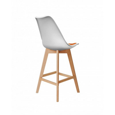 Soho White & Orange Plastic Bar Stool with Light Wood Legs