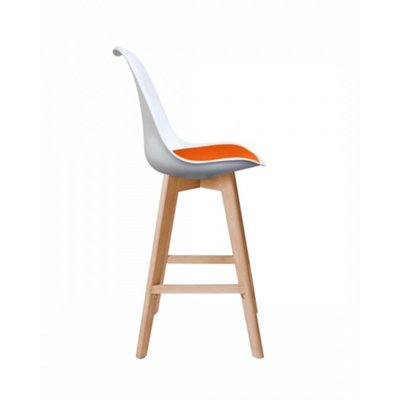 Soho White & Orange Plastic Bar Stool with Light Wood Legs