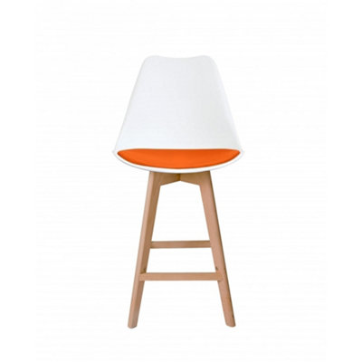 Soho White & Orange Plastic Bar Stool with Light Wood Legs