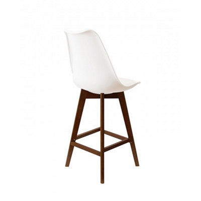 Soho White Plastic Bar Stool with Dark Wood Legs