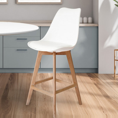 Soho White Plastic Bar Stool with Light Wood Legs