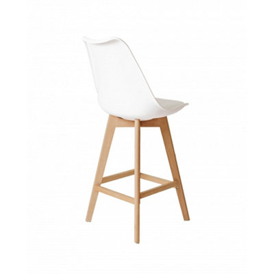 Soho White Plastic Bar Stool with Light Wood Legs
