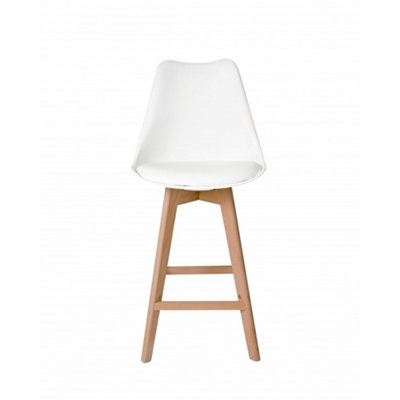Soho White Plastic Bar Stool with Light Wood Legs