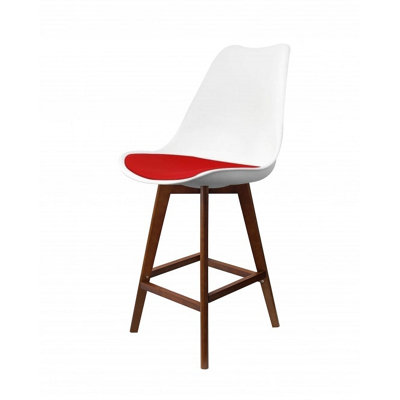 Soho White & Red Plastic Bar Stool with Dark Wood Legs