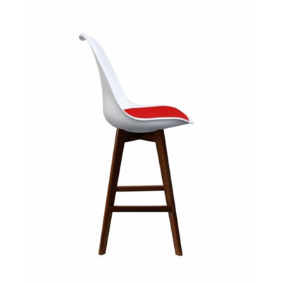 Soho White & Red Plastic Bar Stool with Dark Wood Legs
