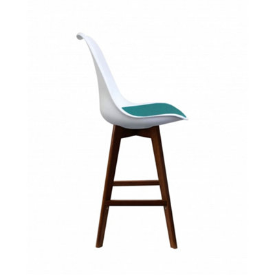 Soho White & Teal Plastic Bar Stool with Dark Wood Legs