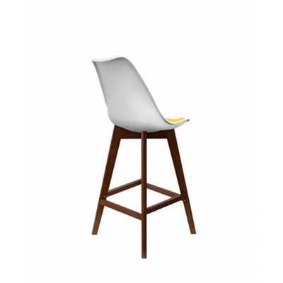Soho White & Yellow Plastic Bar Stool with Dark Wood Legs