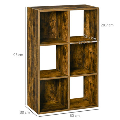 Soke Mara Rustic Brown Industrial 6-Compartment Freestanding Bookcase ...