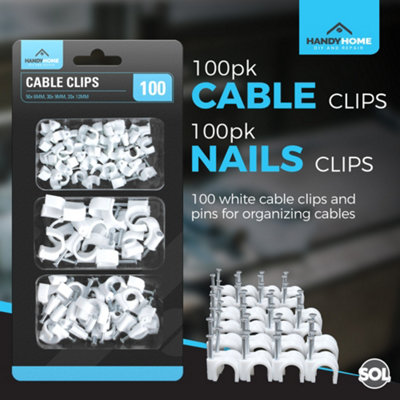SOL 100pk White Cable Clips, Cable Pins for Walls & Wires , Wall Tacks ...