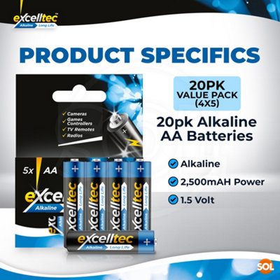 SOL 20pk Alkaline Double AA Batteries 1.5V Stay Charged with Double A ...