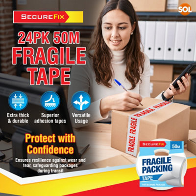 SOL 24pk Bulk Fragile Tape 50m Packing Solution, Strong Heavy Duty ...