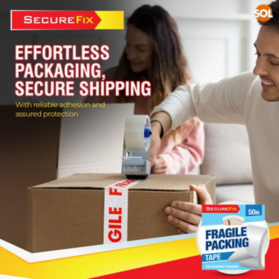 SOL 24pk Bulk Fragile Tape 50m Packing Solution, Strong Heavy Duty ...