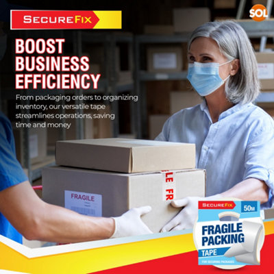 SOL 24pk Bulk Fragile Tape 50m Packing Solution, Strong Heavy Duty ...