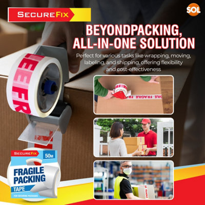 SOL 24pk Bulk Fragile Tape 50m Packing Solution, Strong Heavy Duty ...