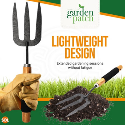 SOL 2pk Heavy Duty Gardening Fork, 34.5cm Wooden Handle Garden Hand ...