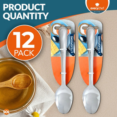 SOL Teaspoons Set of 12 - Stainless Steel Teaspoons Set of 6 x 2 for ...