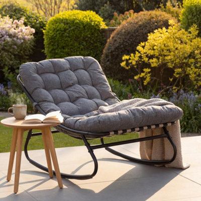 Solace Outdoor Rocking Chair and Stool - Grey
