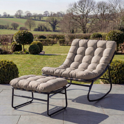 Solace Outdoor Rocking Chair and Stool - Light Brown